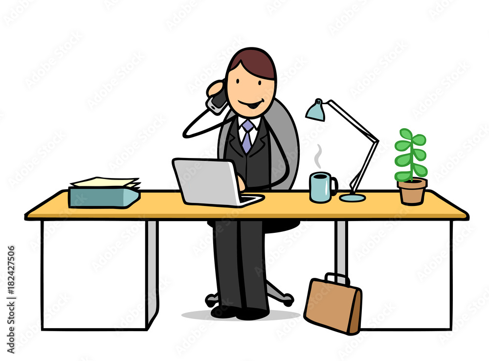 Geschäftsmann beim Telefonieren am Schreibtisch Stock Illustration ...