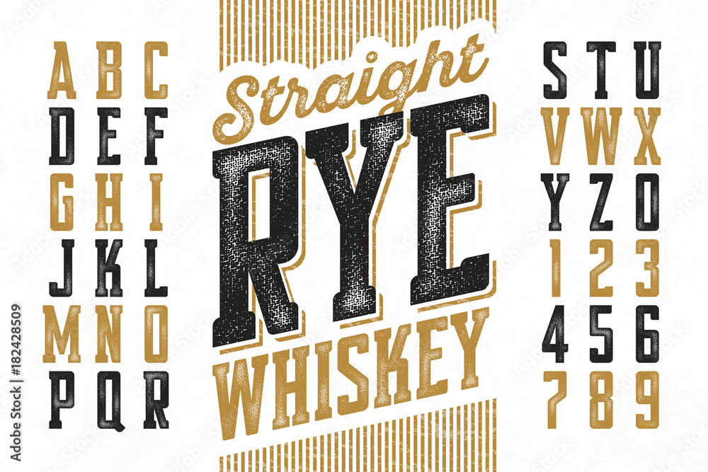 Vintage style modern font, straight rye whiskey simple label design ...