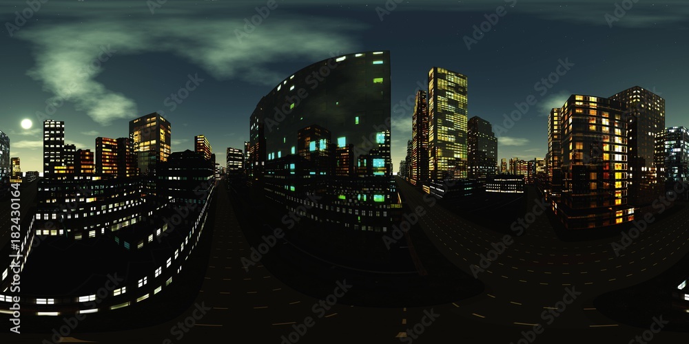 HDRI, Equirectangular projection, Spherical panorama., Night city ...