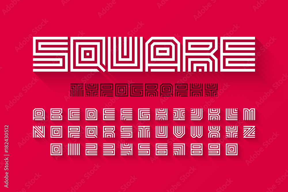 Square shape letters linear font with shadow Stock Vector | Adobe Stock