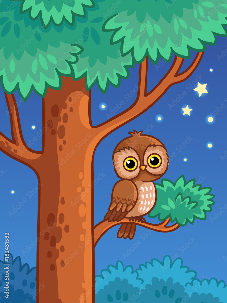 Owl Cartoon In Tree