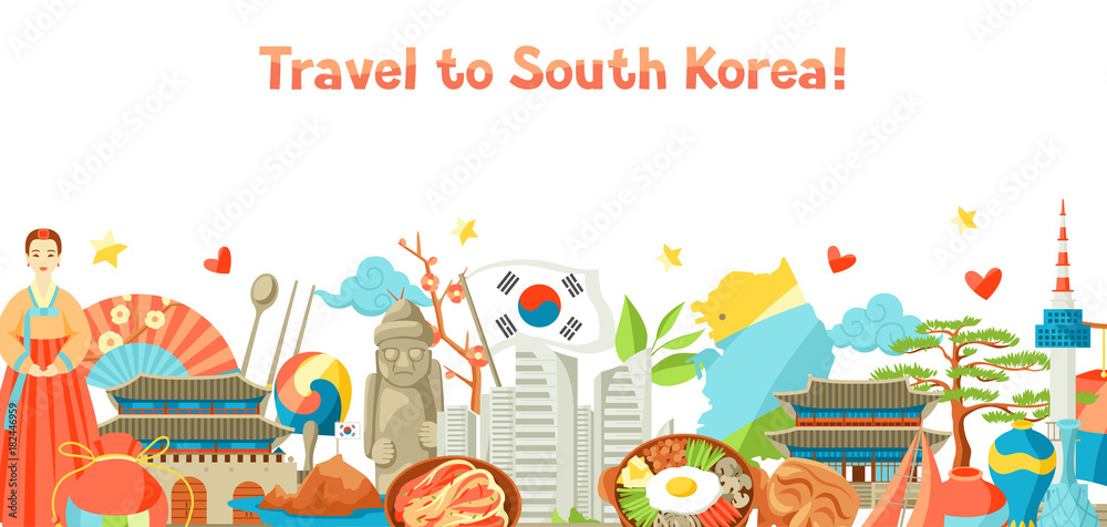 South Korea banner design. Korean traditional symbols and objects Stock ...