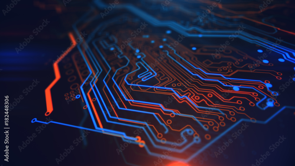 Orange Yellow and Blue Digital Hardware Technology. Computer background ...