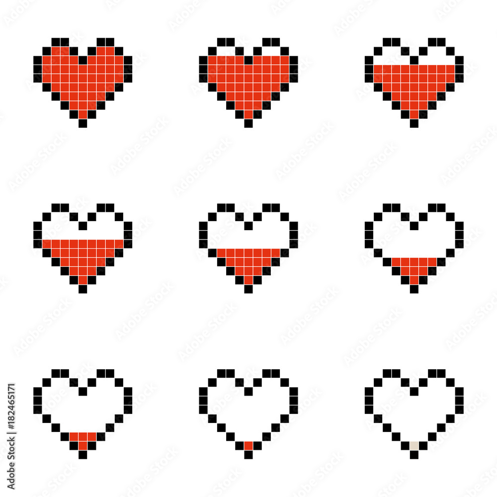 Flat simple illustration of set of minimalistic pixel art vector ...