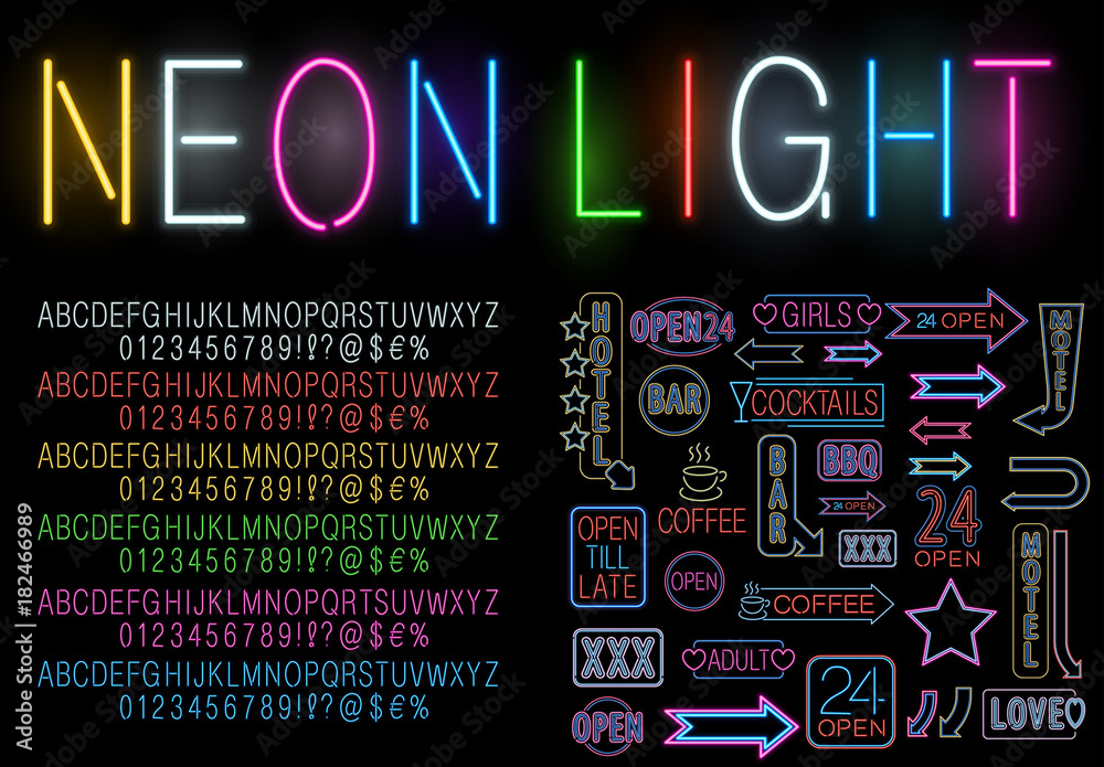 Colorful Neon Style Alphabet and Icon Set 2 Stock Template | Adobe Stock