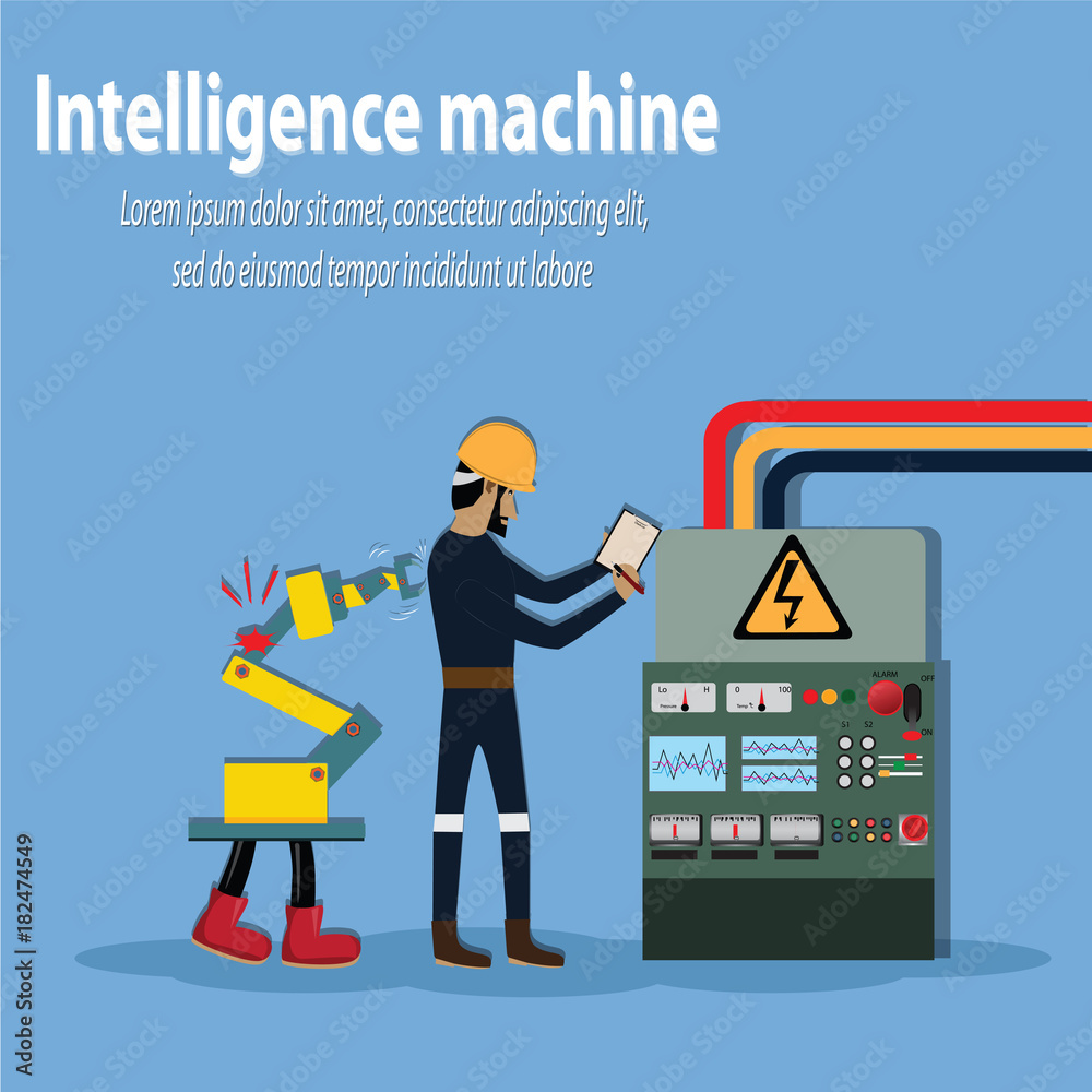 Cartoon smart industrial,Intelligence machine report maintenance time ...
