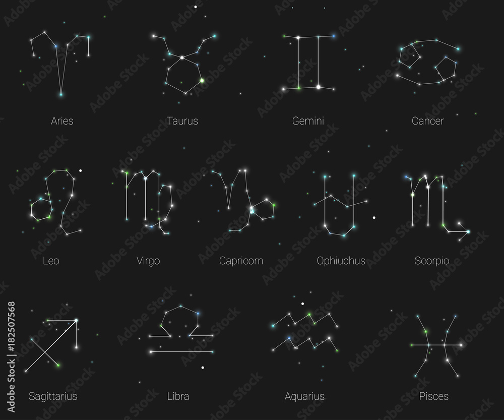 Horoscope, all Zodiac signs in constellation style with line and stars ...