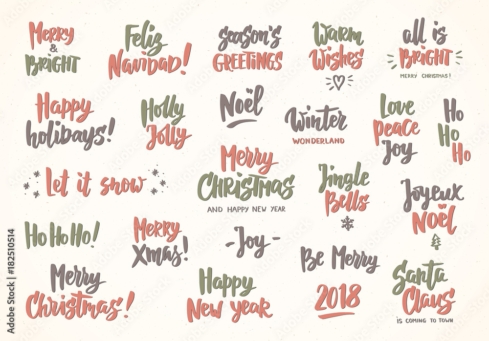 Set of holiday greeting quotes and wishes. Hand drawn text. Great for ...
