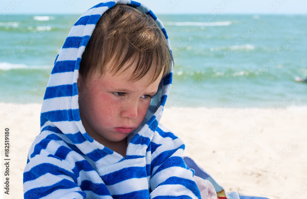Little cute kid hurt and pouted, disappointed. Beautiful little kid ...