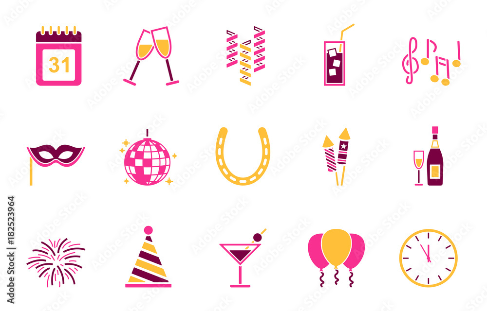 Silvester - Iconset (Farbe) Stock Vector | Adobe Stock