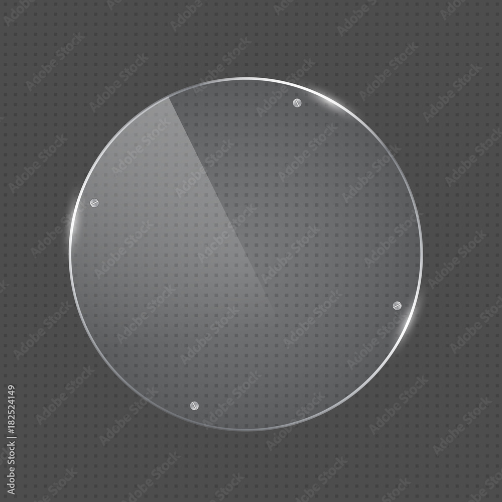 Vector realistic circle shape glass frame with small silver nails on ...