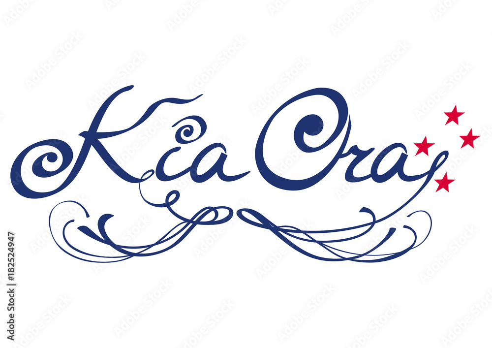 Kia Ora, a Maori language greeting in New Zealand flag blue and red colors Stock-vektor | Adobe ...