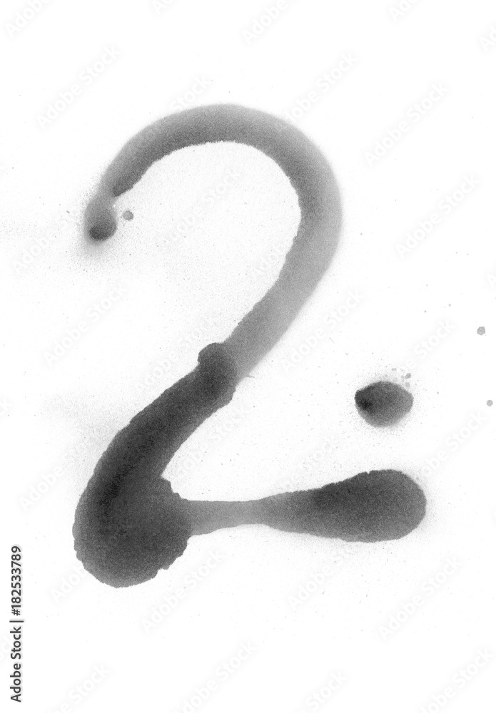 Black spray stain number two isolated on white background, clipping ...