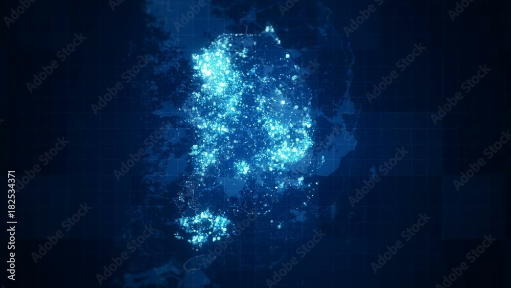 Looped animated South Korea map with visual effects and glowing ...