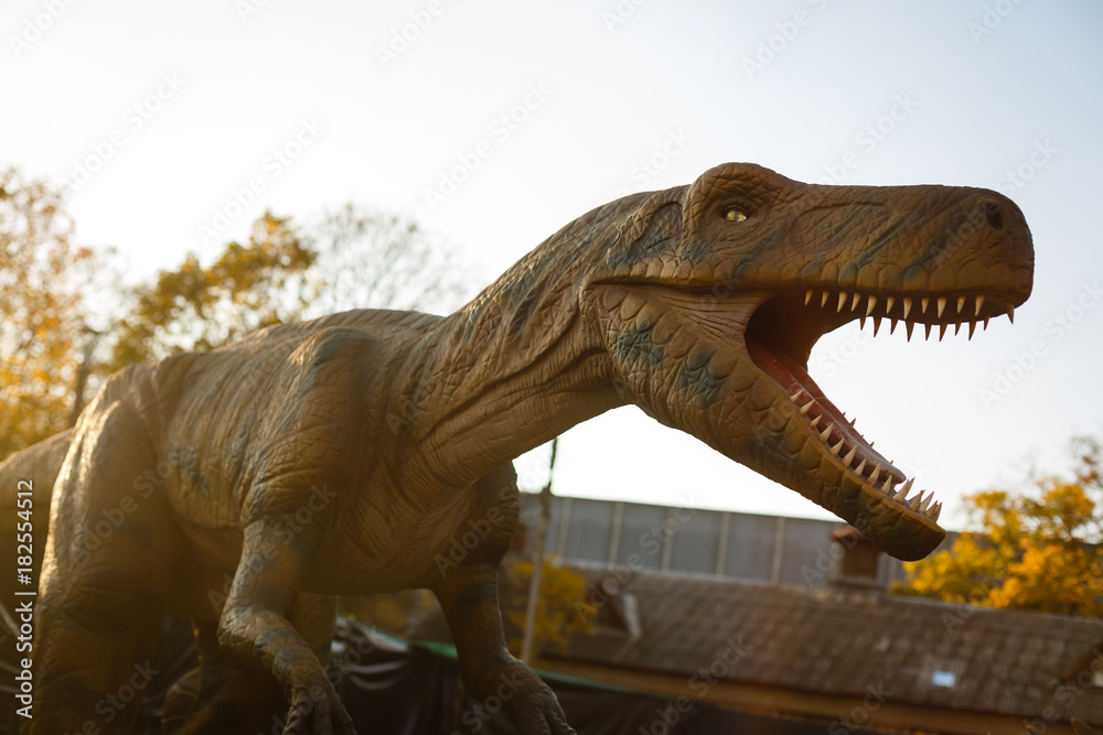 Poster Tyrannosaurus, prehistoric era dinosaur showing his toothy mouth ...