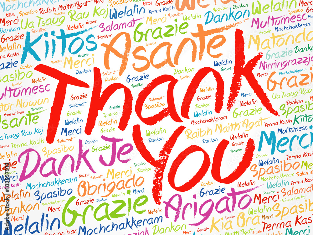 Thank You word cloud in different languages, concept background Stock ...