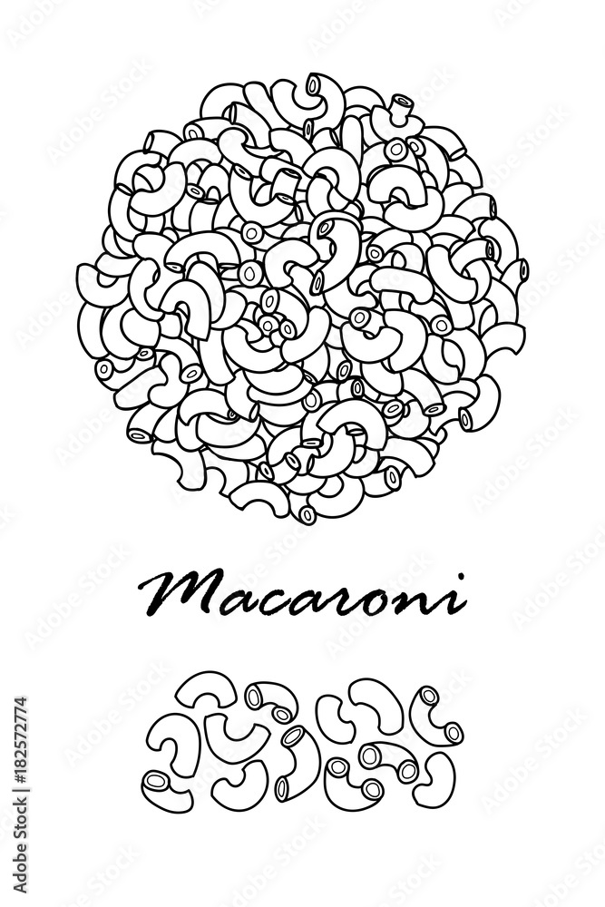 Poster design for traditional Italian pasta, Macaroni in black outline ...