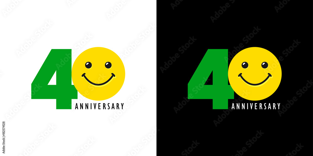40 years old smiling logo. Congratulating celebrating 40th, 4th numbers ...
