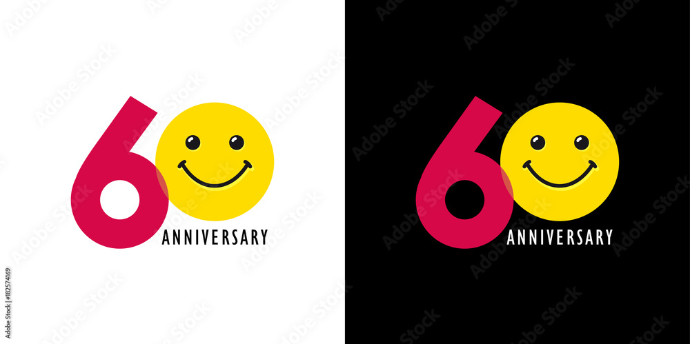 60 years old smiling logo. Congratulating celebrating 60th, 6th numbers ...