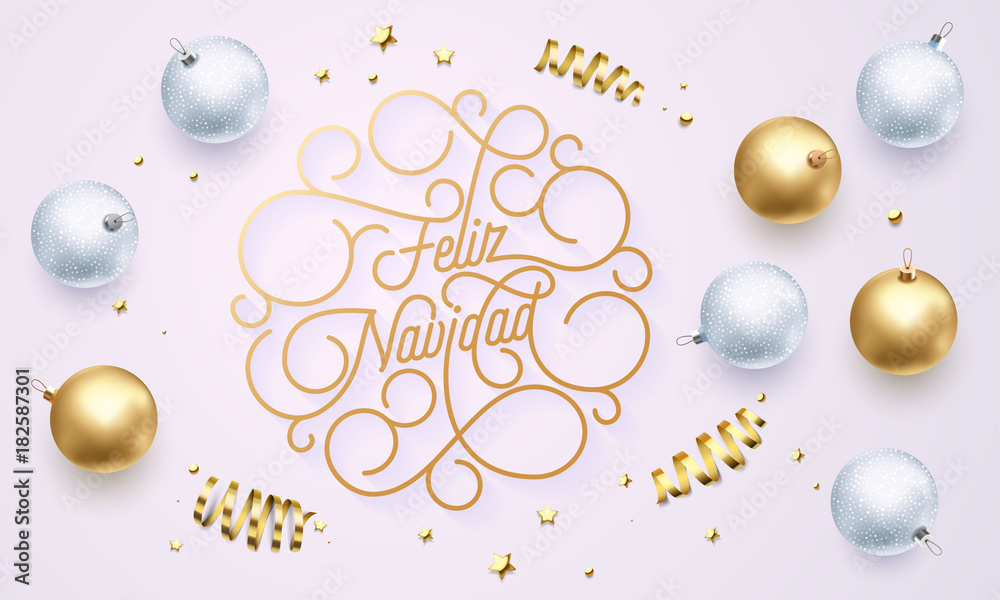 Feliz Navidad Spanish Merry Christmas flourish golden calligraphy ...