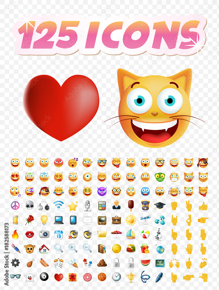 Set of Realistic Cute Icons on Transparent Background . Isolated Vector ...