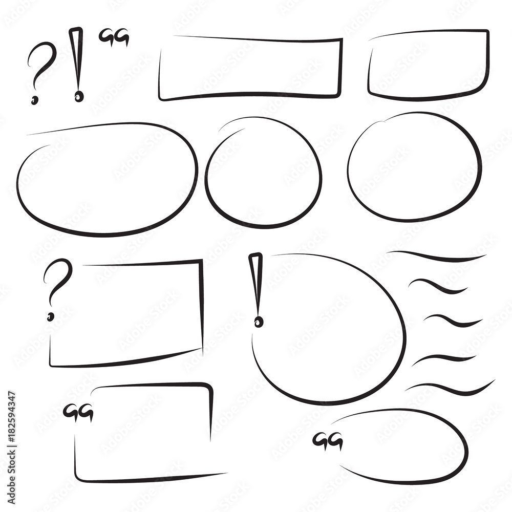 Set hand drawn rectangle, quotes, circle, question, exclamation mark ...