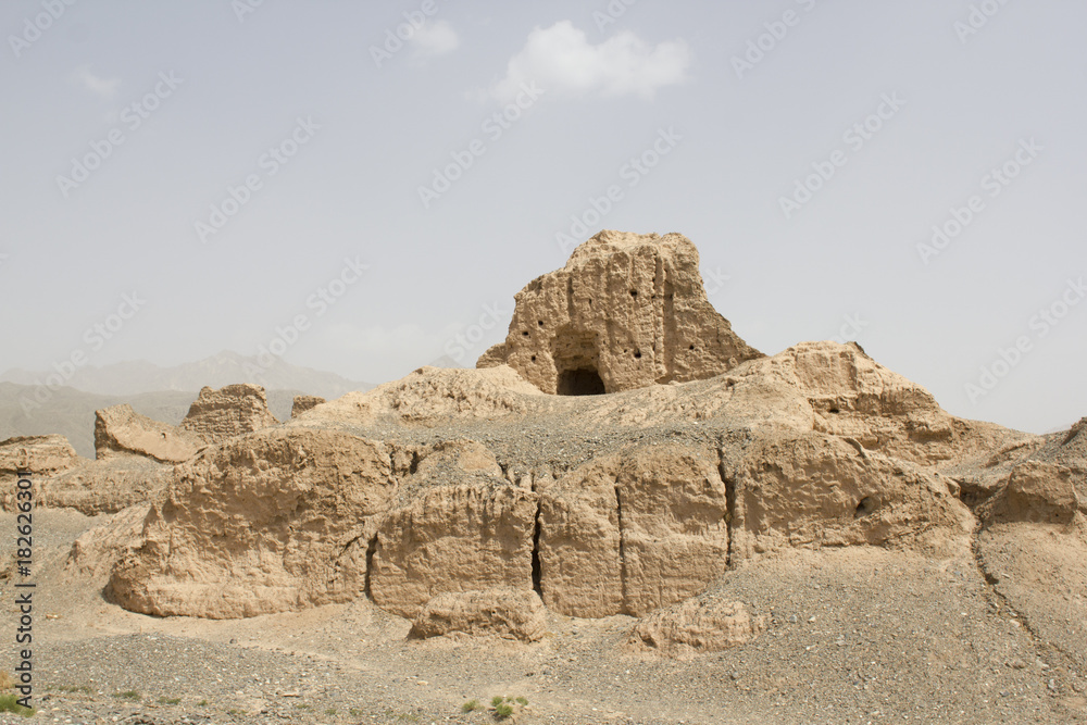 The Subashi Temple, a ruined Buddhist temple near Kucha in the ...