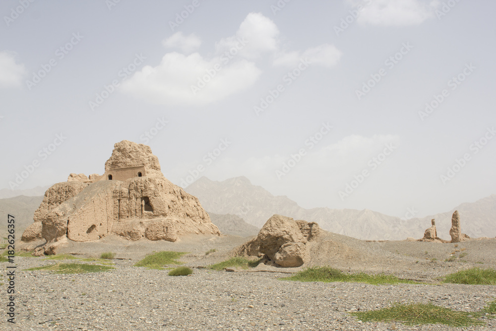 The Subashi Temple, a ruined Buddhist temple near Kucha in the ...