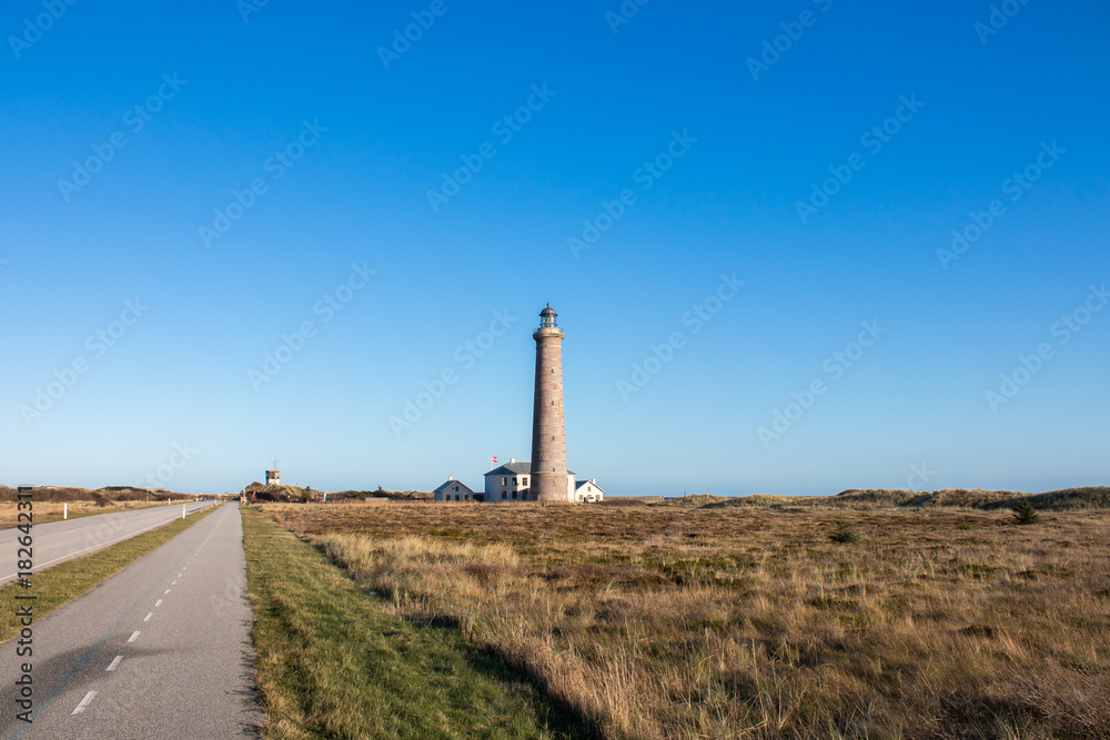 Skagen lighthouse in northern Denmark. The lighthouse was built in 1858 ...