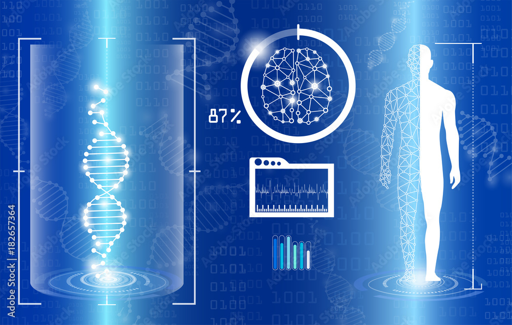 abstract background technology concept in blue light,human body heal ...