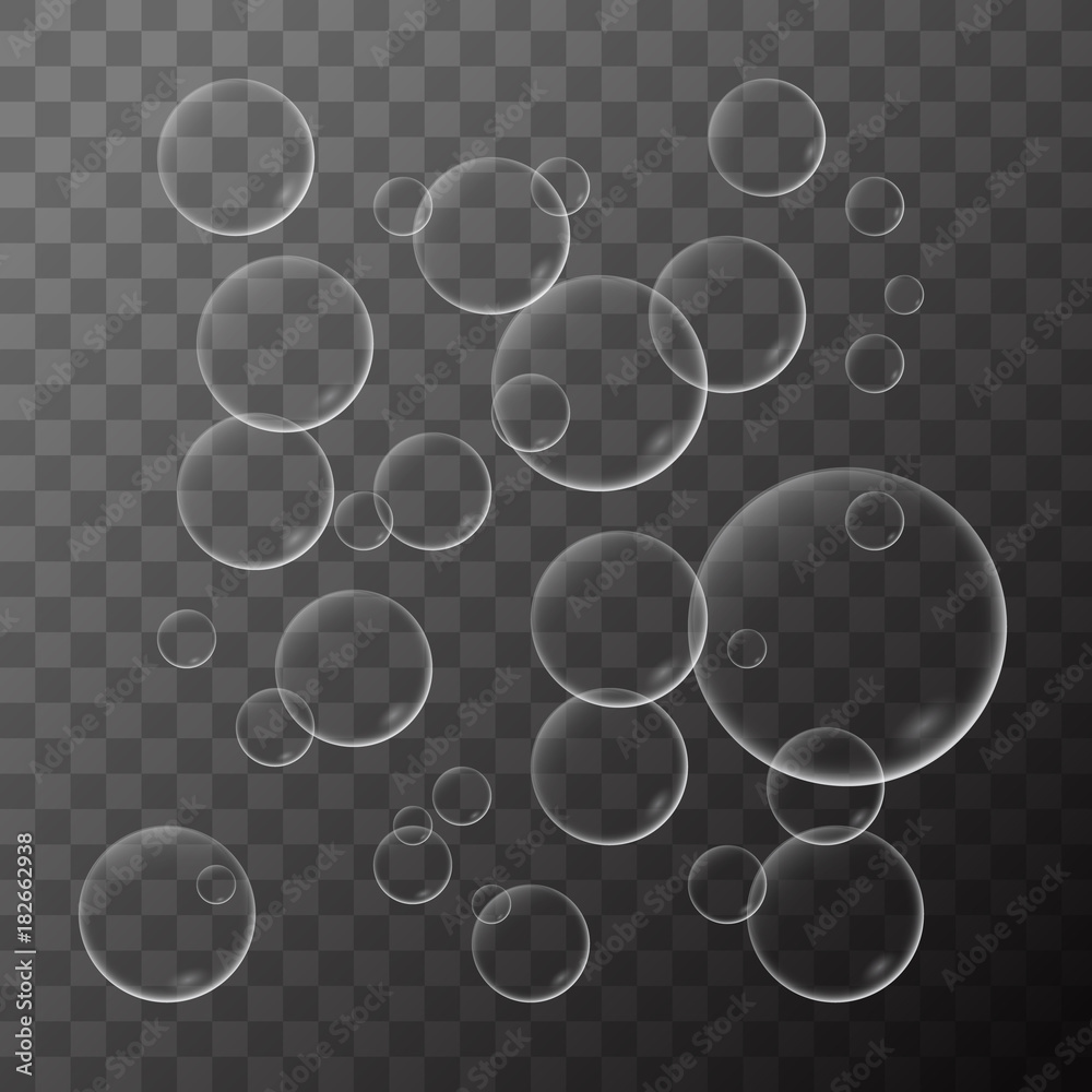 Vector illustration of a set of bubbles with reflection isolated on a ...