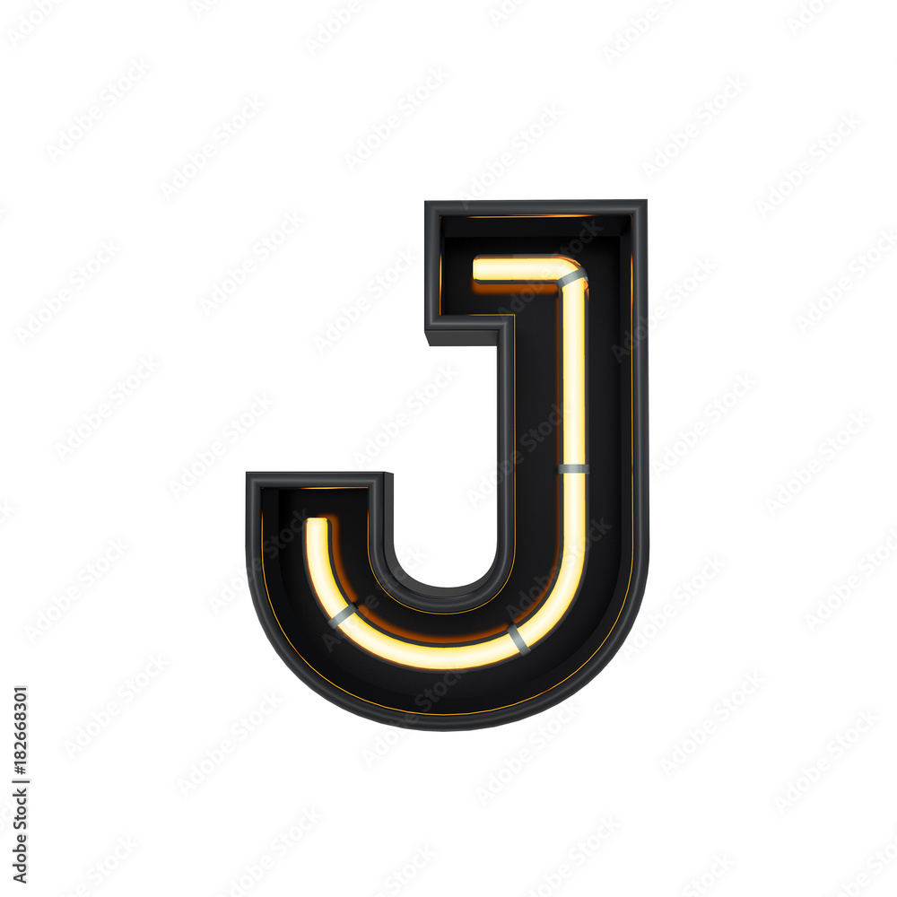 Neon style light letter J. Glowing neon Capital letter. 3D rendering ...
