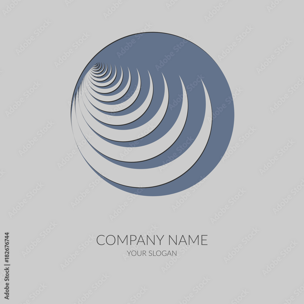 Abstract geometric banner label in the shape of round blue spiral Logo ...