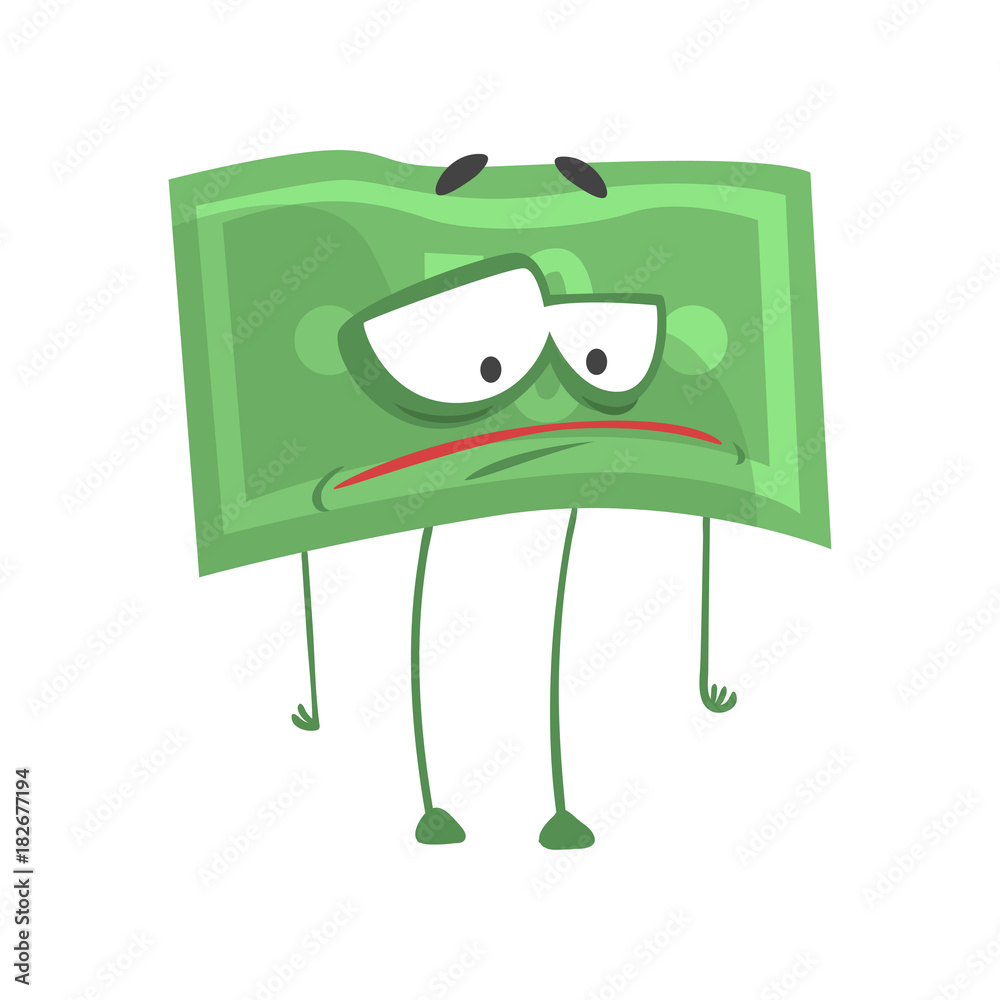 Vector illustration of money with sad face expression. Cartoon banknote ...