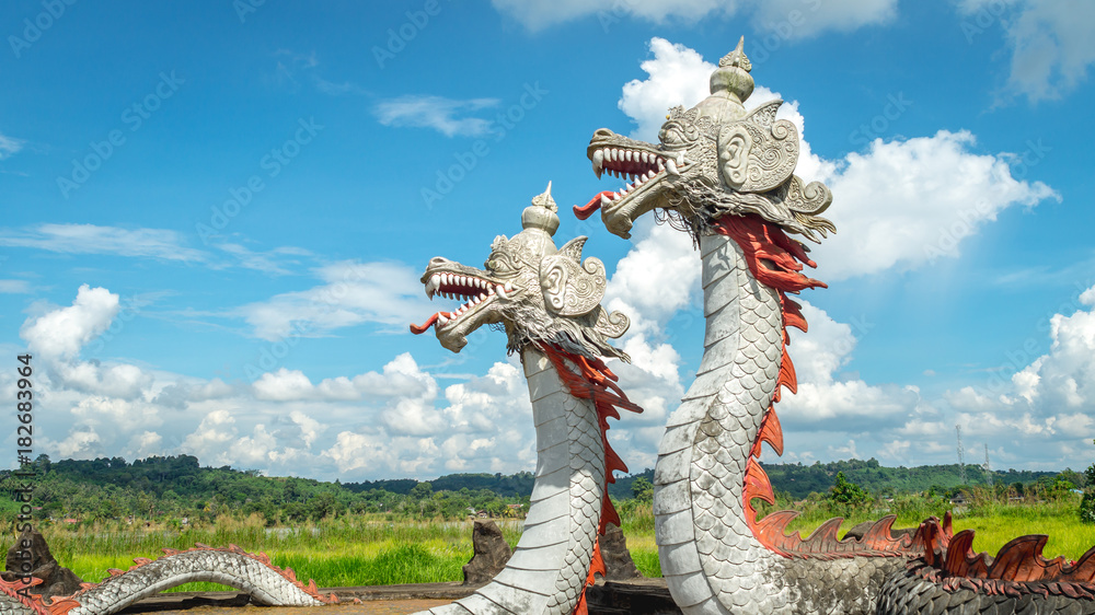 Statue of twin dragon, mythological creatures from Kutai tribe, white ...