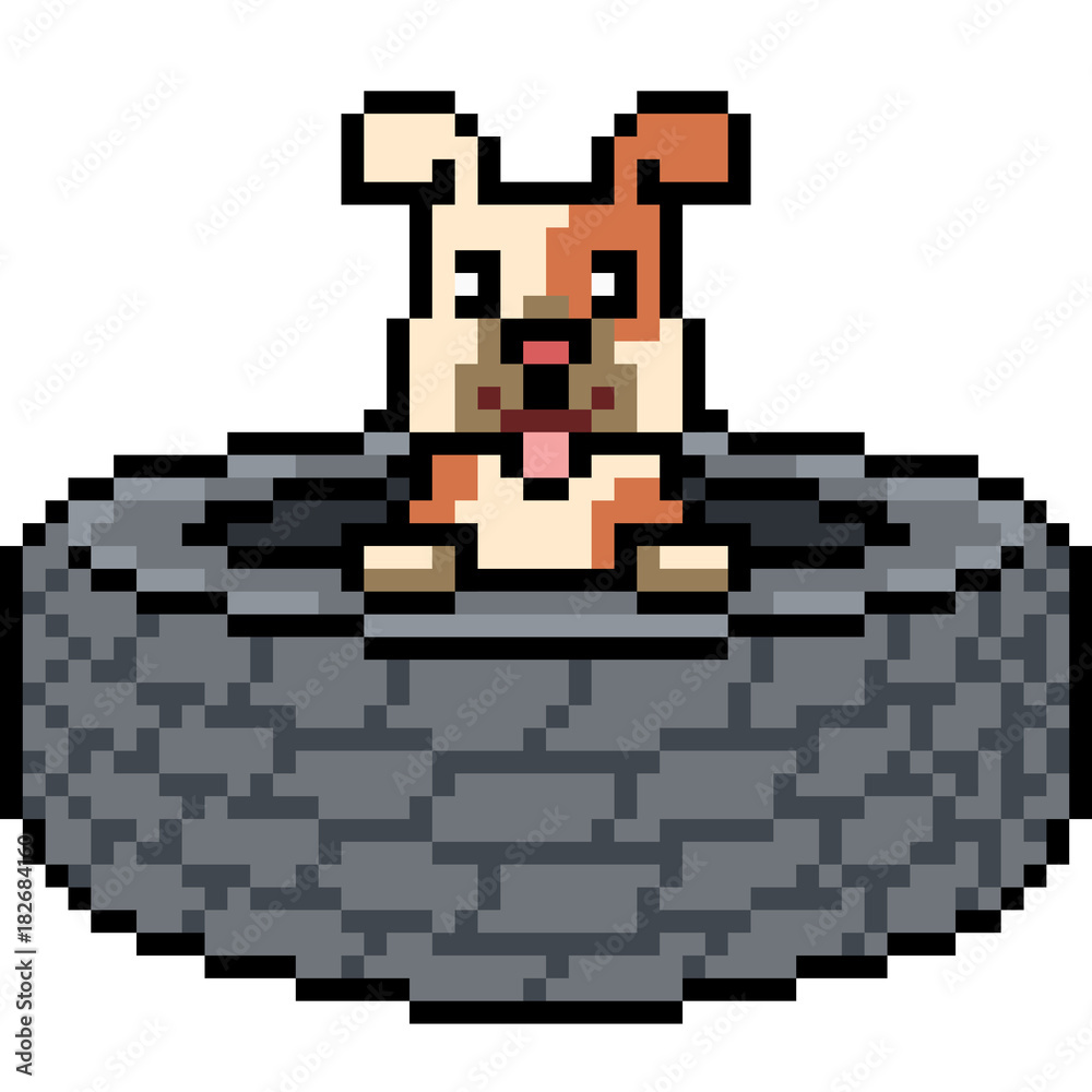 vector pixel art dog play in tire Stock Vector | Adobe Stock