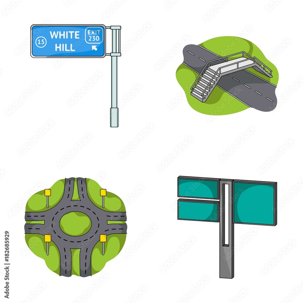 Direction signs and other web icon in cartoon style.Road junctions and ...