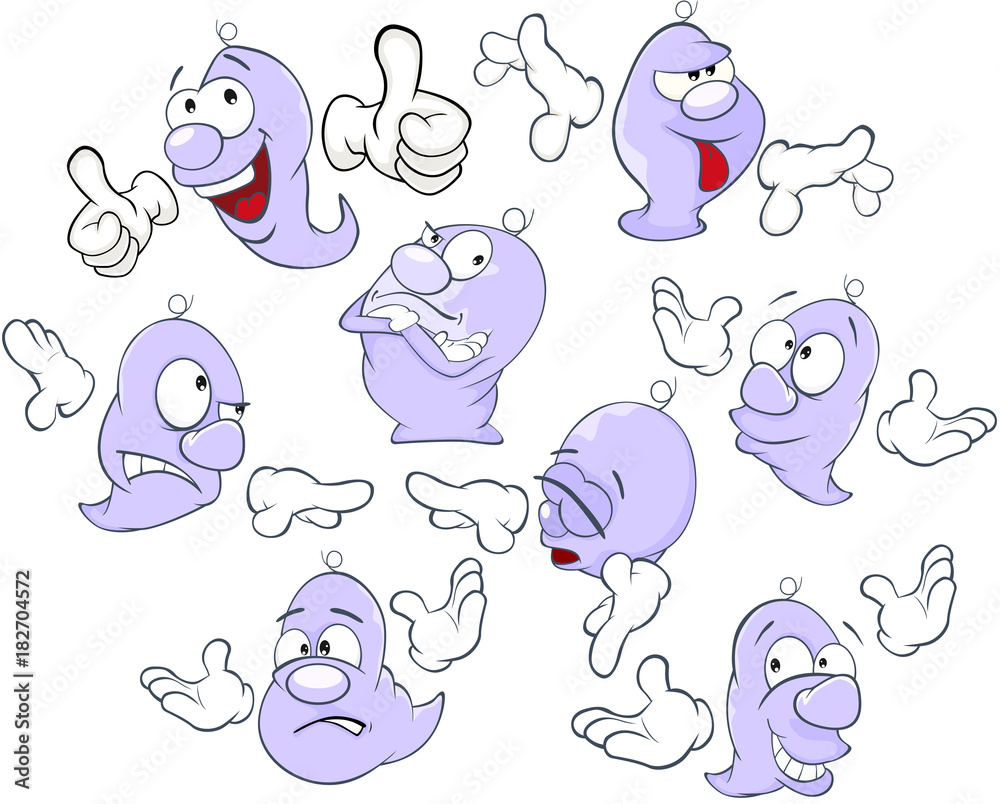 Set of Cute Spirits in Different Poses for you Design. Cartoon ...