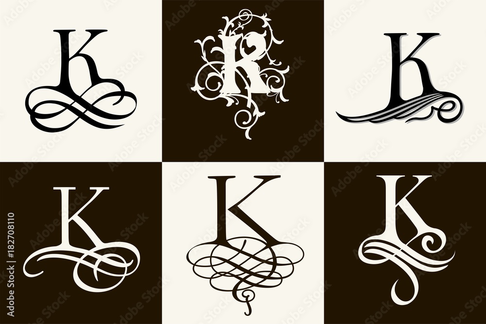 Vintage Set . Capital Letter K for Monograms and Logos. Beautiful ...