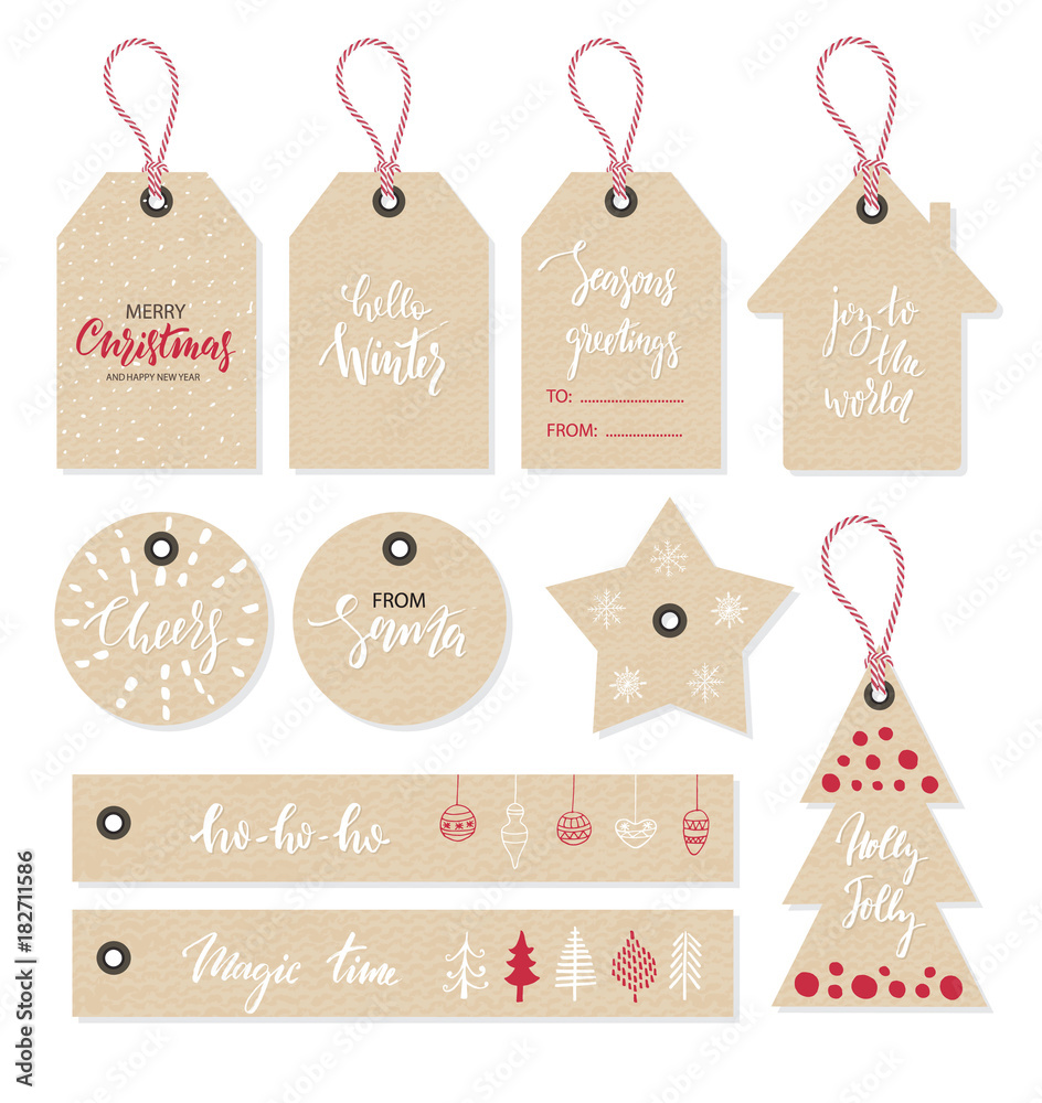 Christmas tags set, hand drawn style. Vector illustration. Stock Vector ...