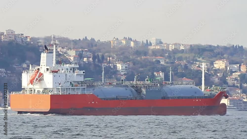 LPG tanker ship heading up strait in Bosporus waters, Istanbul. Some ...