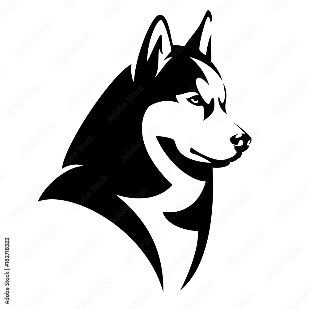 Husky dog black and white design - animal head side view vector ...