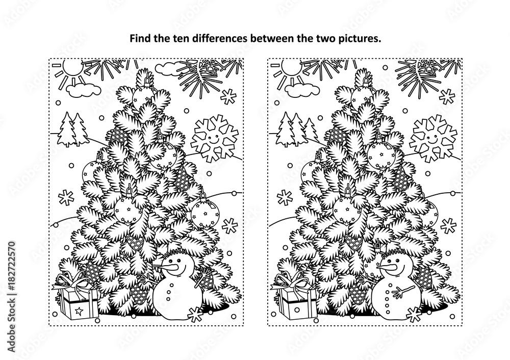 Winter Holidays New Year Or Christmas Themed Find The Ten Differences
