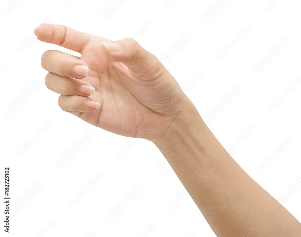 Beautiful woman hand holding isolated on white background with clipping ...