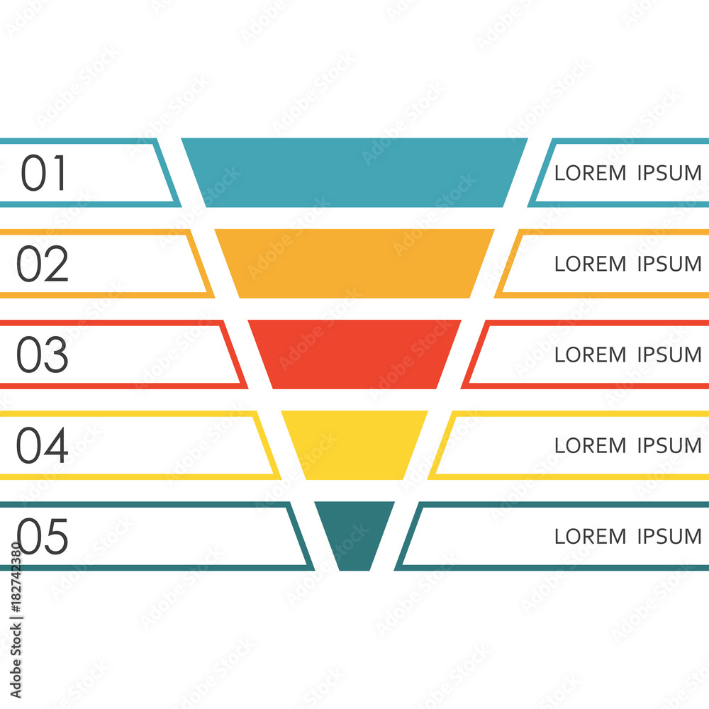Funnel infographics template. 5 steps, options or levels funnel ...