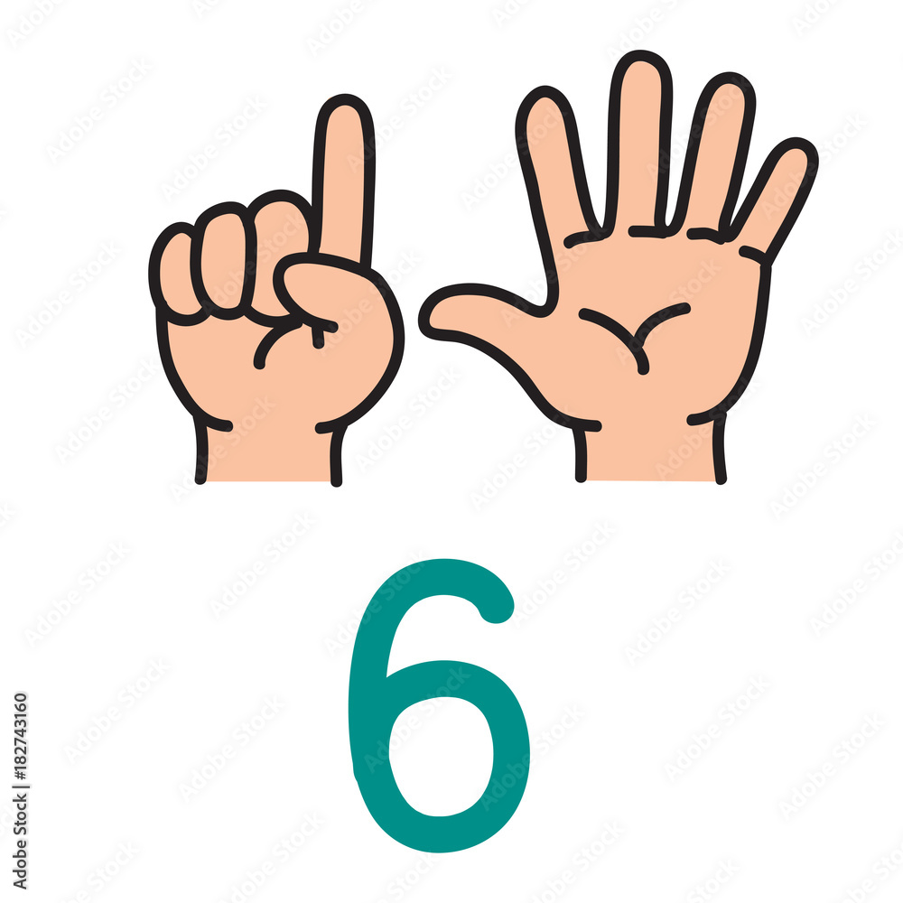 Kid's hand showing the number six hand sign. Stock Vector | Adobe Stock