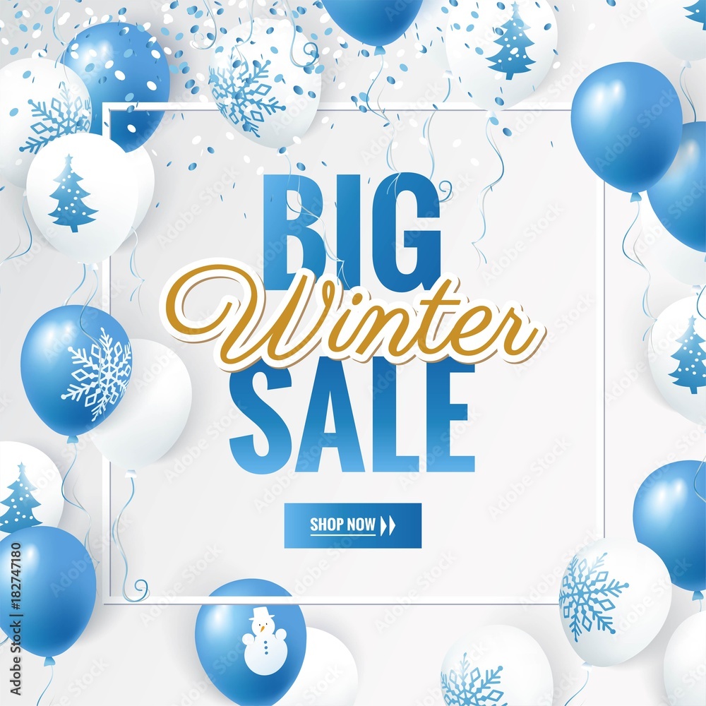 Big winter sale design template. Holiday winter background with white ...