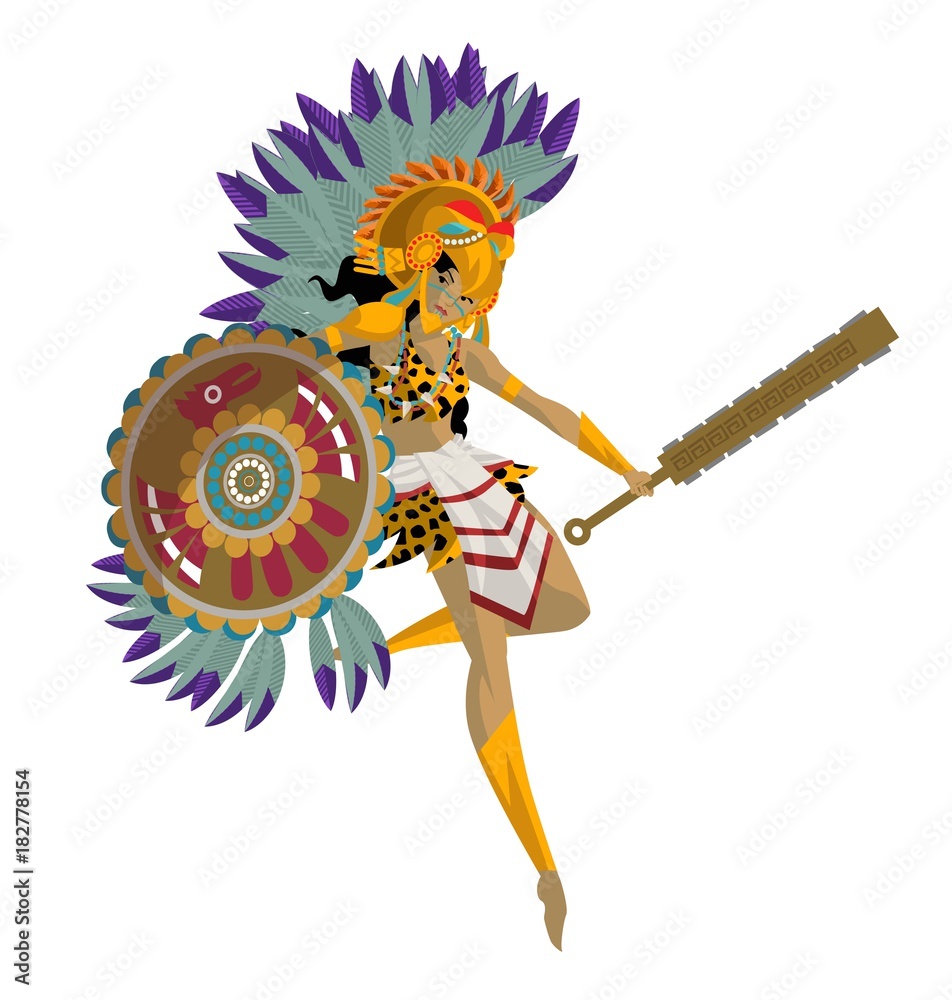 aztec female warrior with shield and club Stock Vector | Adobe Stock