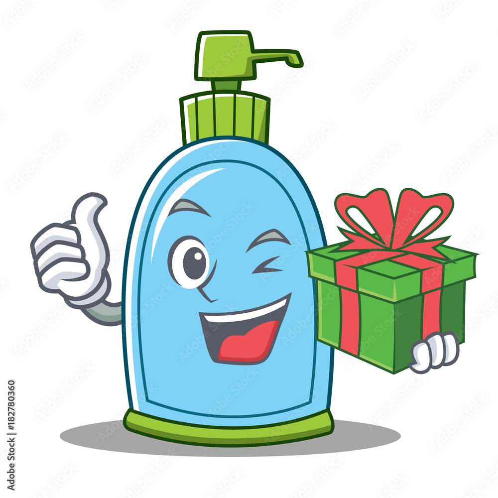 With gift liquid soap character cartoon Stock Vector | Adobe Stock