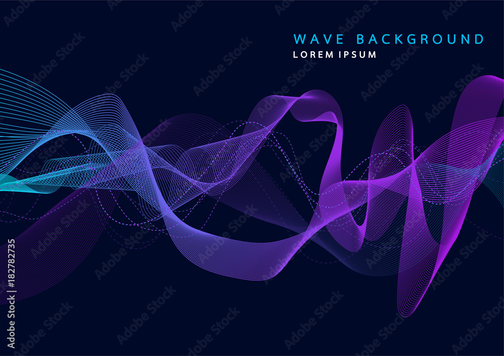 Abstract background with dynamic particle sound waves. Wave of musical soundtrack for record ...